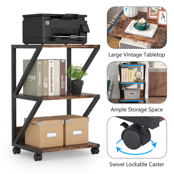 TribeSigns 3-Tier Rolling Printer Cart Under Desk Storage with Storage ...
