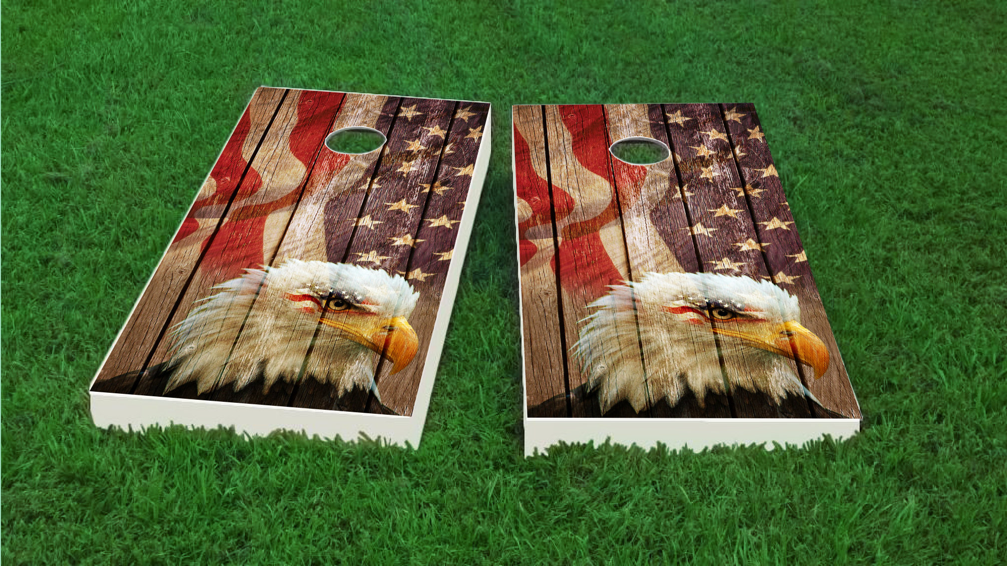 Custom Cornhole Boards 24" x 48" Weathered Wodslat American Bald Eagle ...