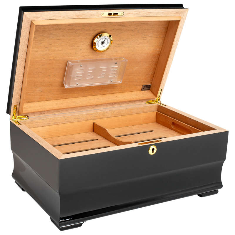 Humidor Supreme Malta Cigar Storage Piano Black And Walnut Burl Wood ...