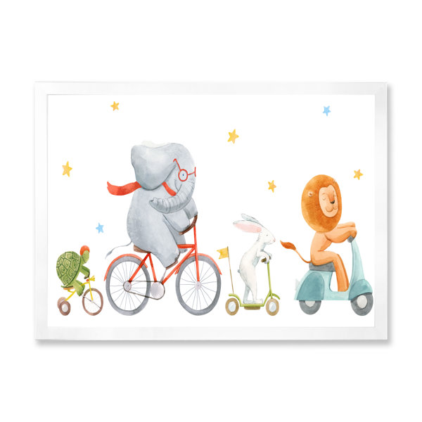 Zoomie Kids Cute Animals On Bicycle - on | Wayfair