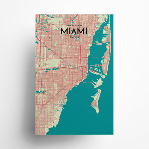 Wrought Studio Miami City Map - Unframed Graphic Art | Wayfair