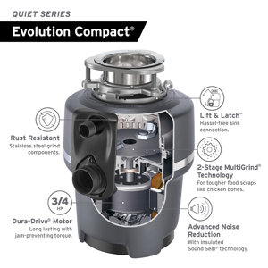 InSinkErator Evolution Compact 3/4 HP Continuous Feed Garbage Disposal ...