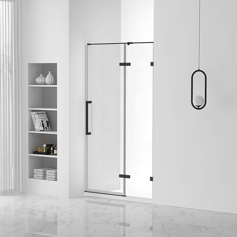Fine Fixtures 48'' W x 74.25'' H Hinged Frameless Shower Door with ...