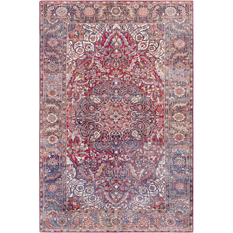 Langley Street Fleckenstein Performance Red/Blue Rug | Wayfair