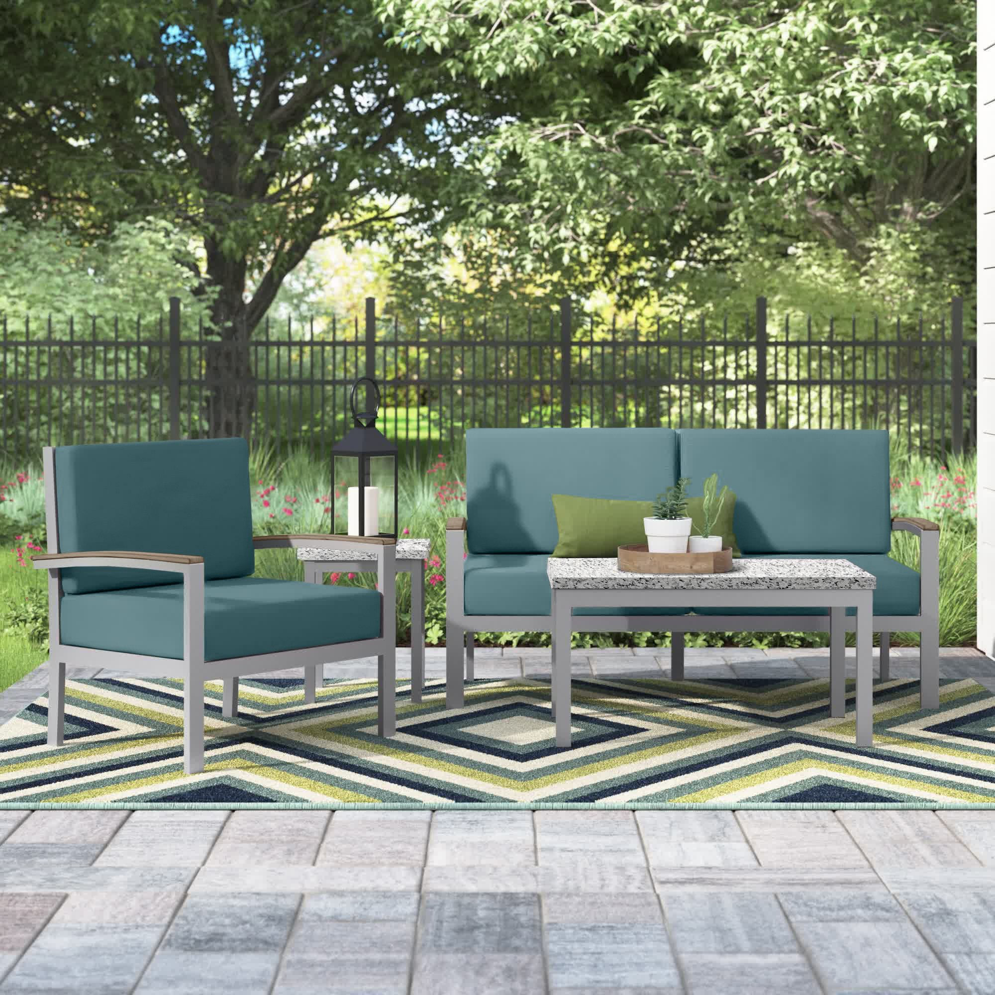 Sol 72 Outdoor™ Mckinnon Metal 3 - Person Seating Group with Cushions ...