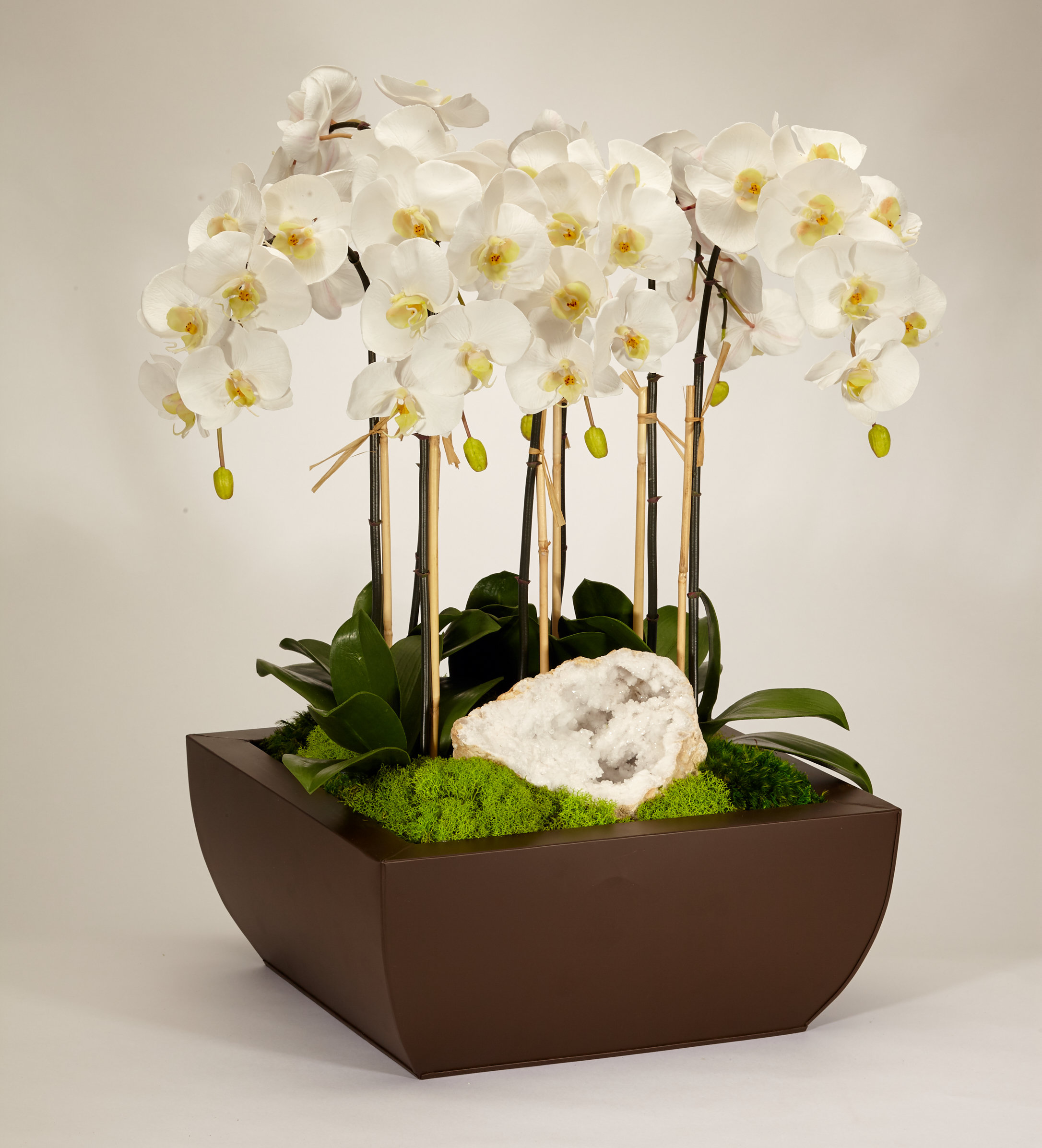 T&C Floral Company Orchid and Geode Centerpiece in Metal Planter ...