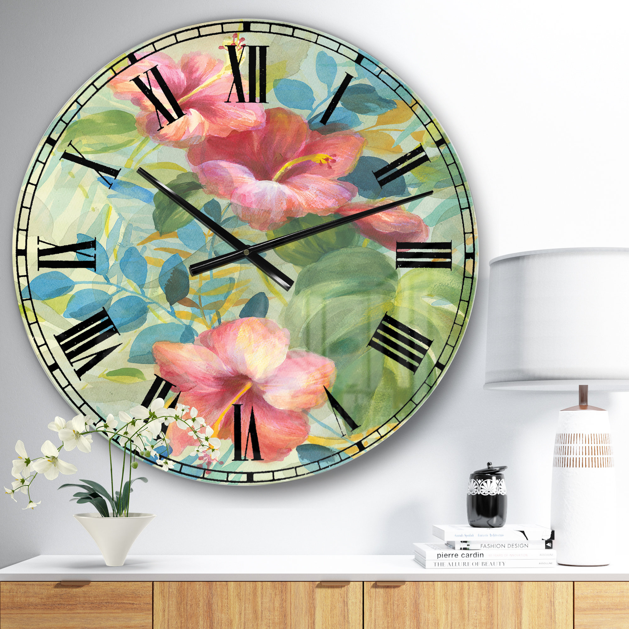 The Twillery Co.® Swigart Hibiscus Garden II - Farmhouse wall clock ...