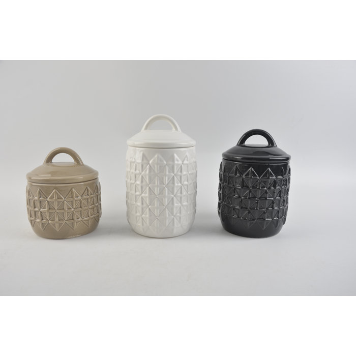 Bungalow Rose Ceramic Diamond Pattern 3 Piece Kitchen Canister Set ...