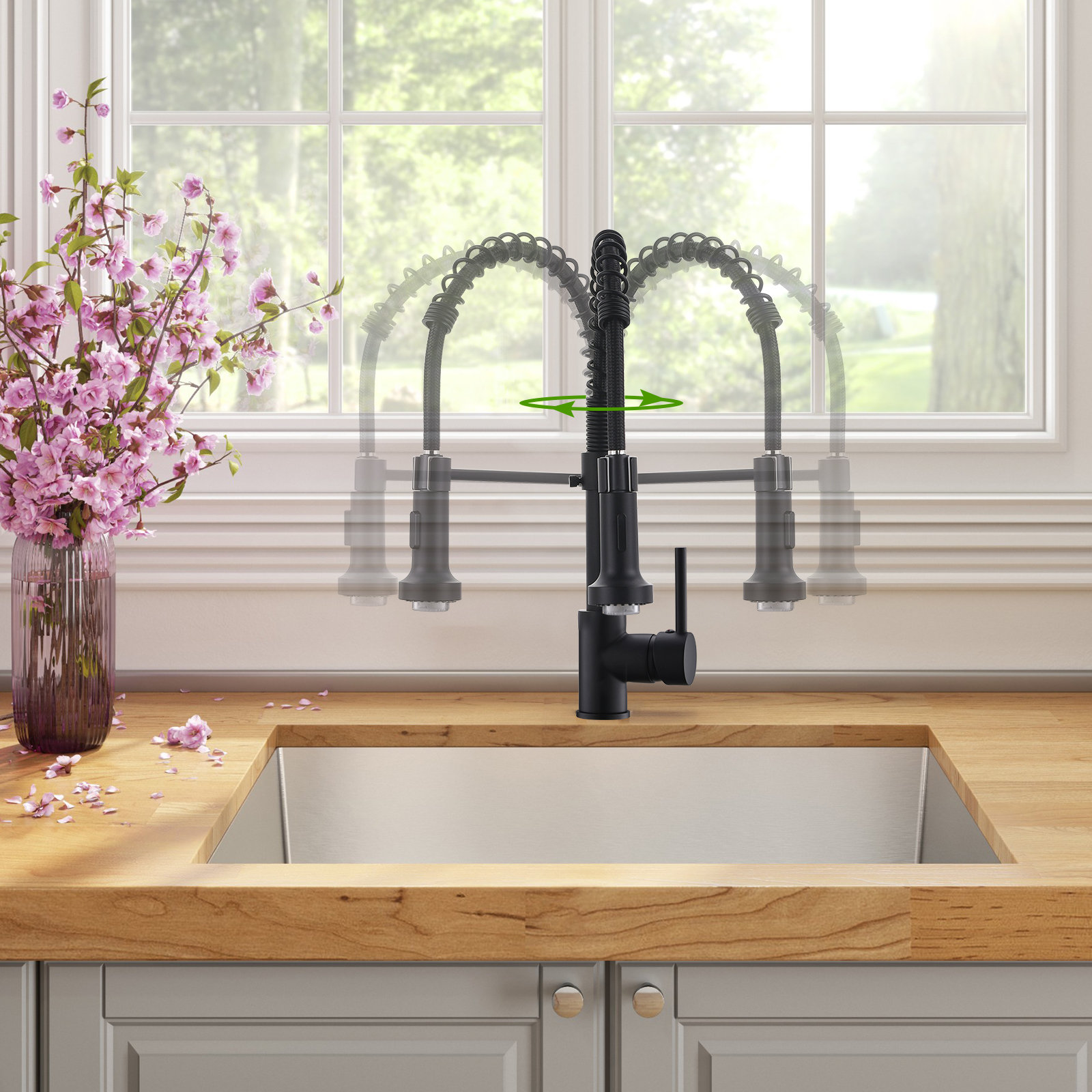 FLG LED Kitchen Sink Faucets With Pull Down Sprayer Brass Brushed ...