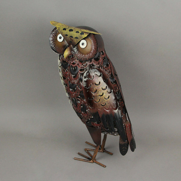 Millwood Pines Metal Owl Garden Statue Outdoor Home Decor Yard Art ...