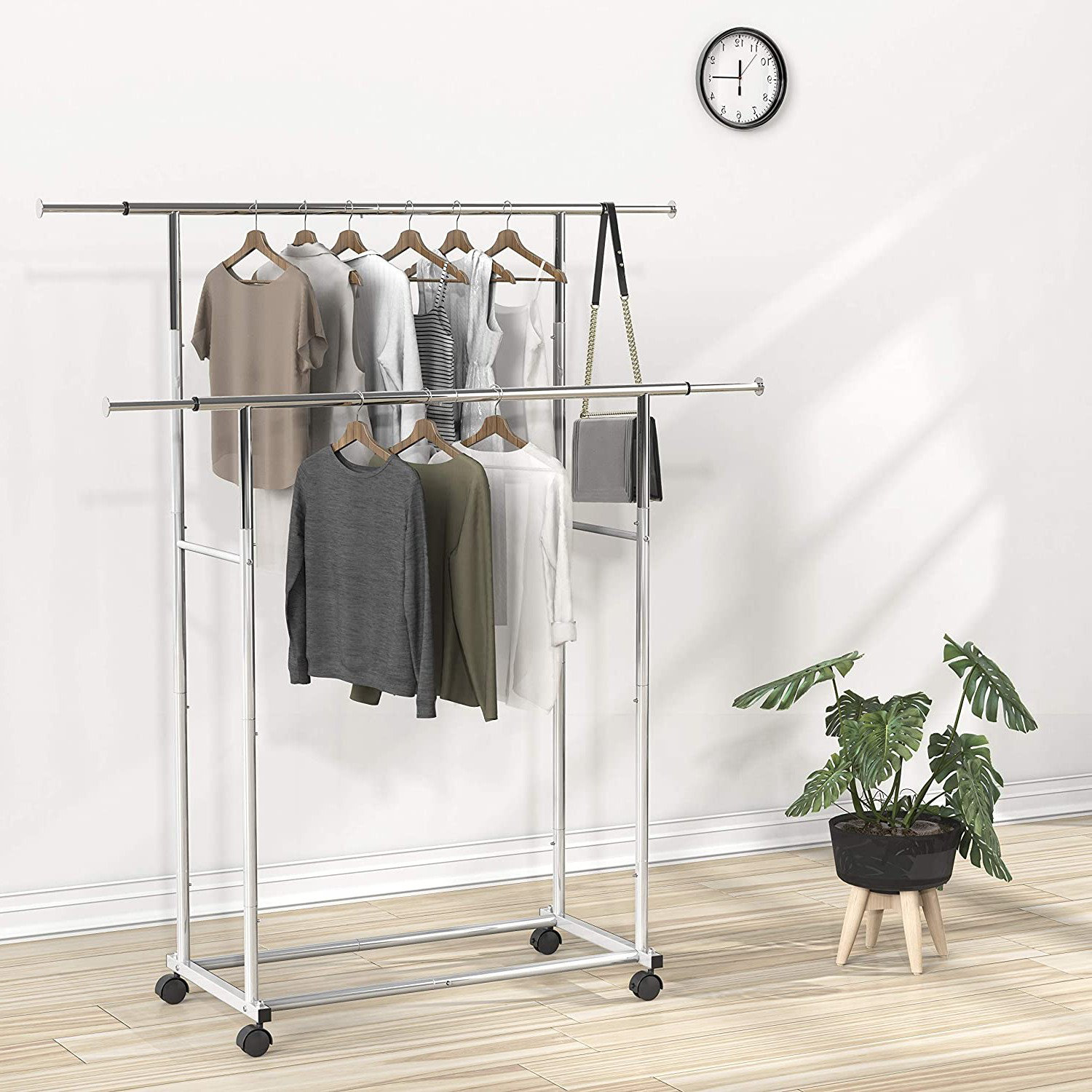 Rebrilliant Alfonson Adjustable Rolling Clothes Rack | Wayfair
