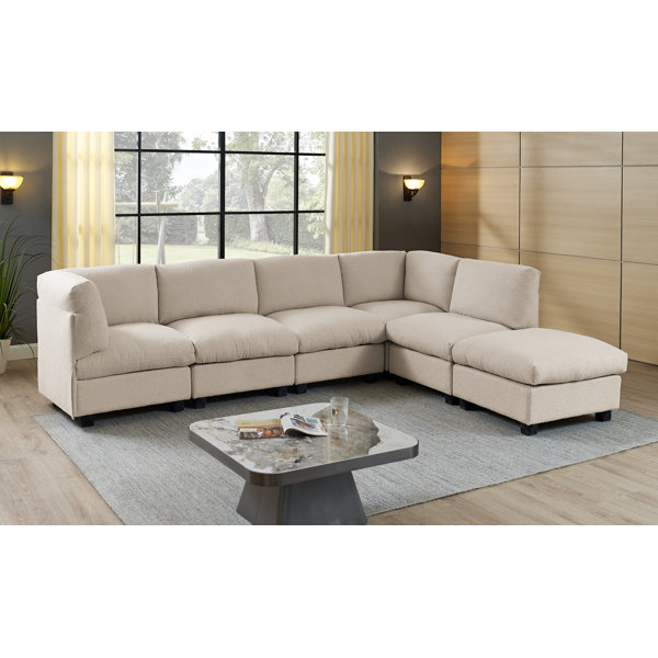 Wade Logan® 6 - Piece Upholstered Sectional & Reviews | Wayfair