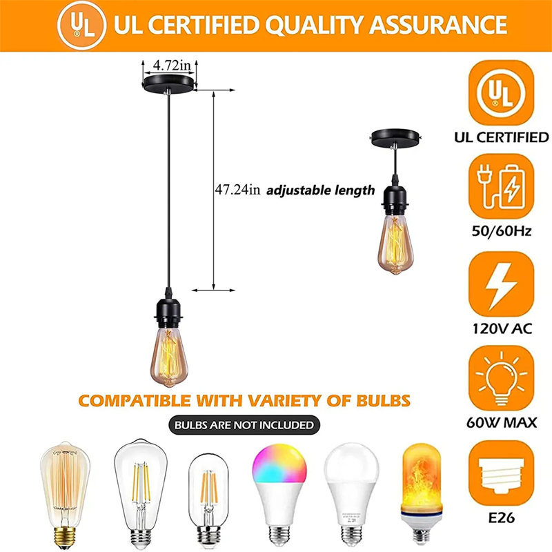 17 Stories Industrial Mini Pendant Light Kit E26 E27 Base Edison ...
