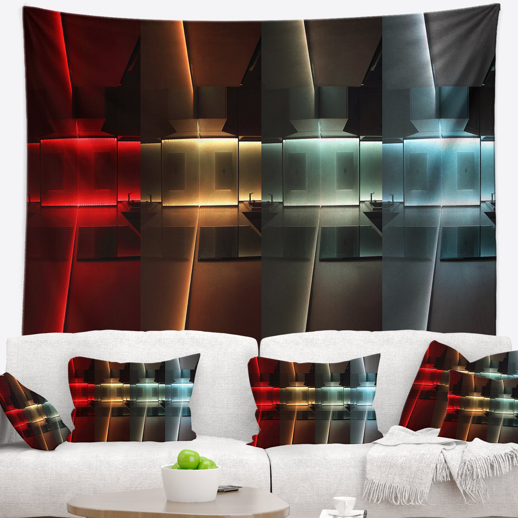 The Twillery Co.® Corwin Abstract Kitchen with LED Lighting Tapestry ...