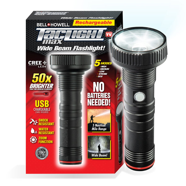 Bell + Howell Taclight Max Rechargeable Wide Beam Flashlight with 5 ...