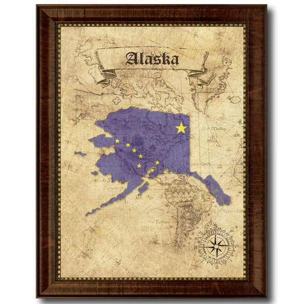 17 Stories Alaska State Vintage Map - Picture Frame Print on Canvas ...