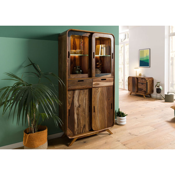 Massivmoebel24 Sheesham 90 x 40 x 180cm Display Cabinet in Light Brown ...