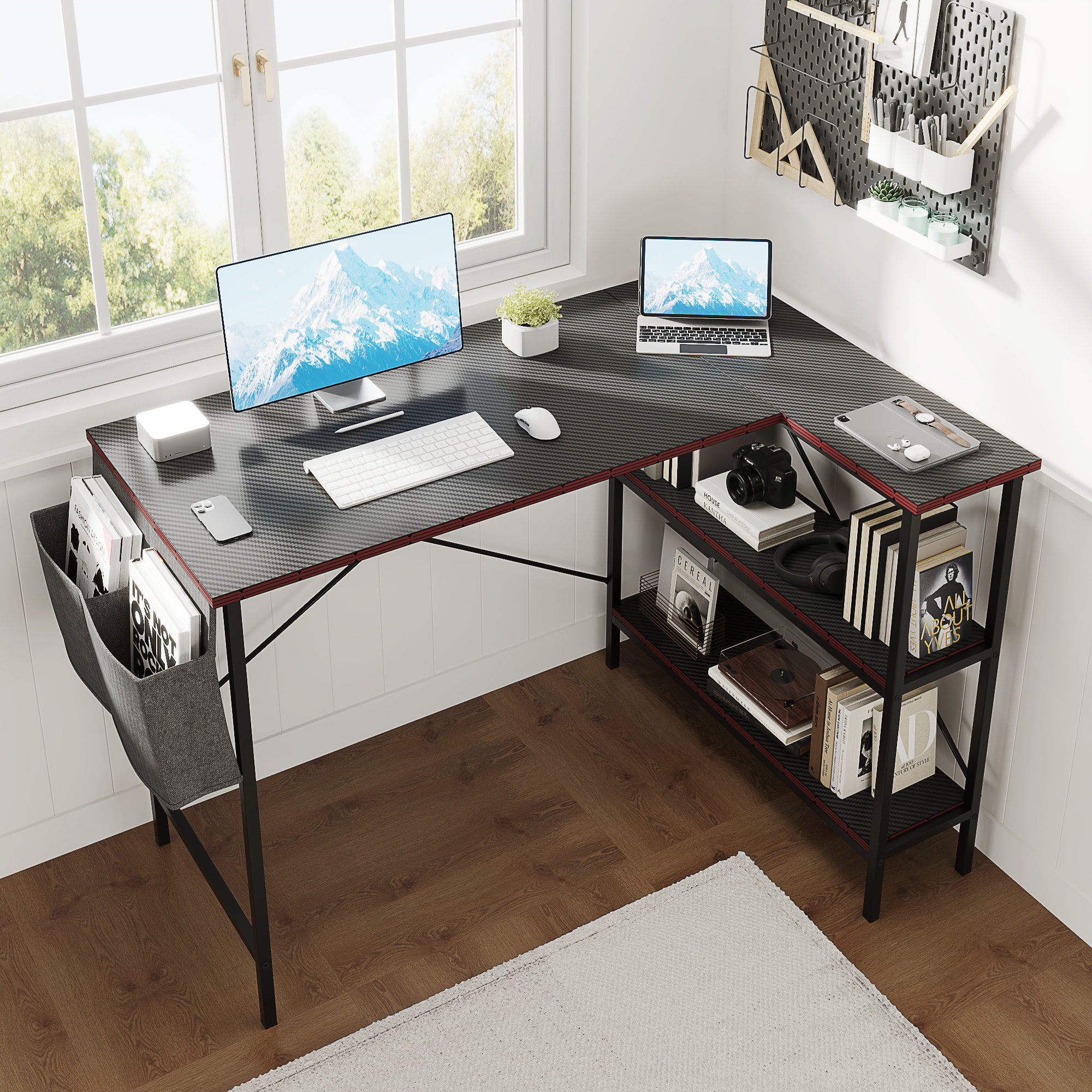 Inbox Zero Hulbig 46.5" L-Shaped Home Office Computer Desk with Storage ...