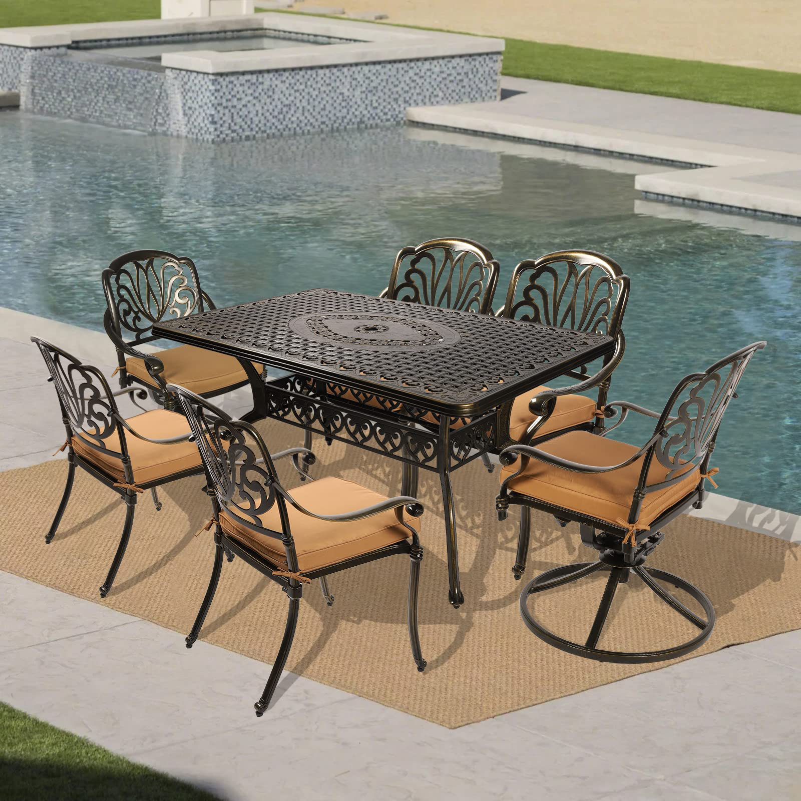 VIVIJASON Lenoir Rectangular 6 - Person Outdoor Dining Set | Wayfair