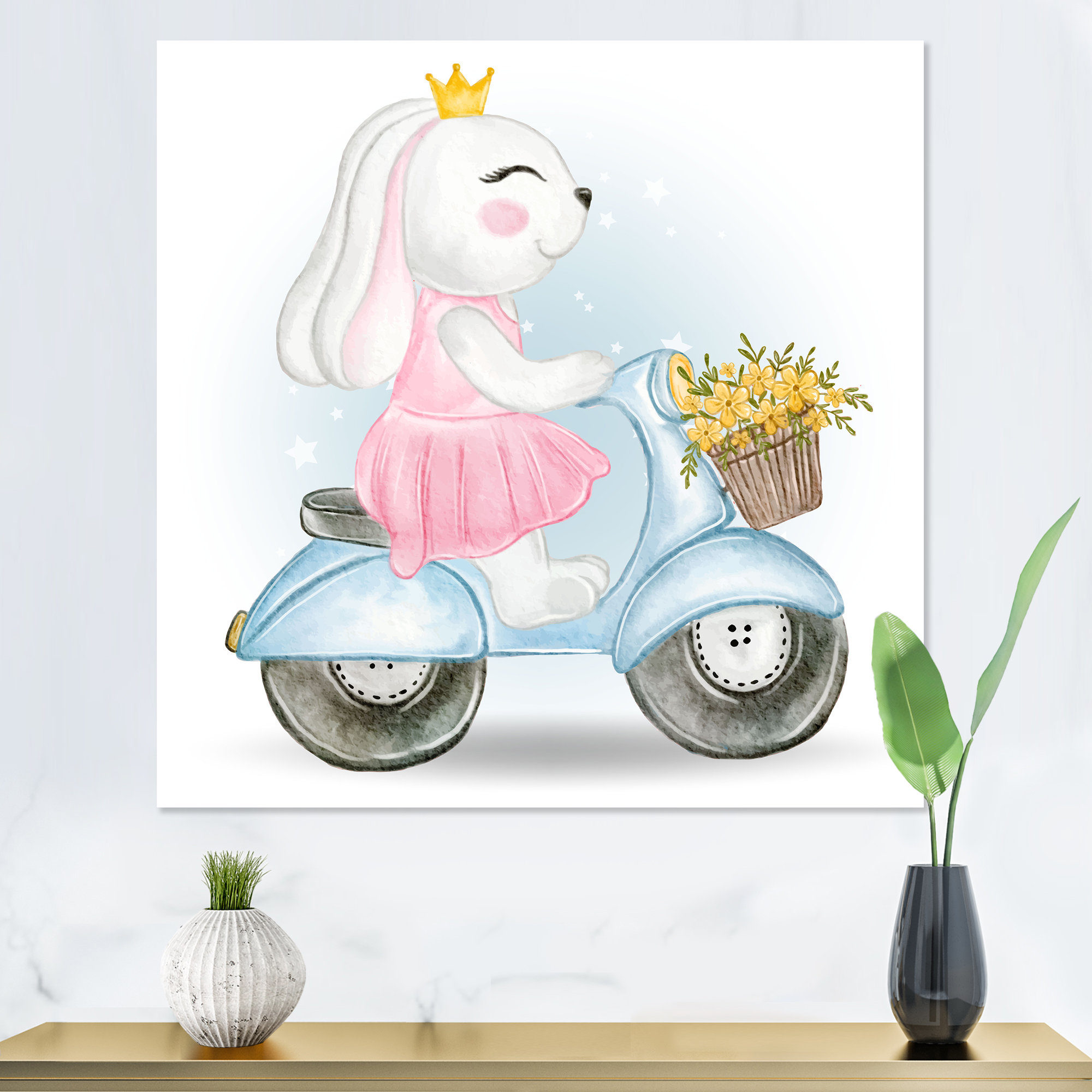 Trinx Cartoon Cute Bunny Girl Riding Scooter - on | Wayfair