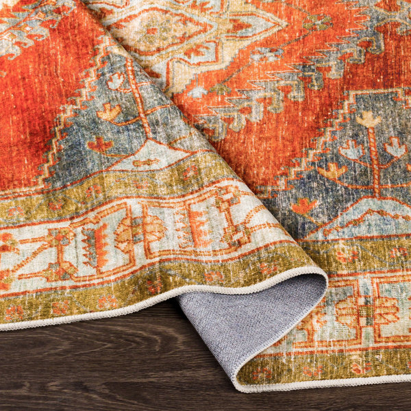 Joss & Main Mags Machine Washable Oriental Burnt Orange/Orange Area Rug ...