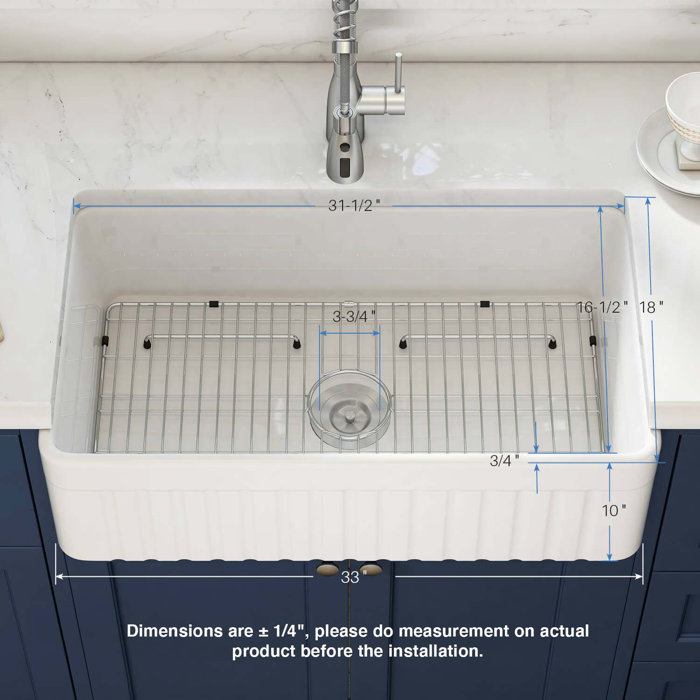 KIBI USA Pillar 33" W Single Bowl Fireclay Farmhouse Kitchen Sink ...
