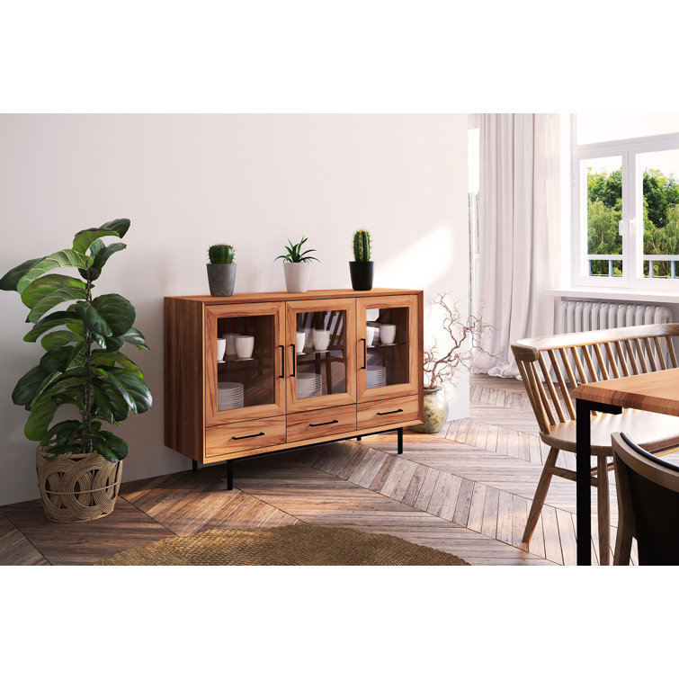 Gracie Oaks Vevey 144cm Wide 3 Drawer Beech Solid Wood Sideboard ...
