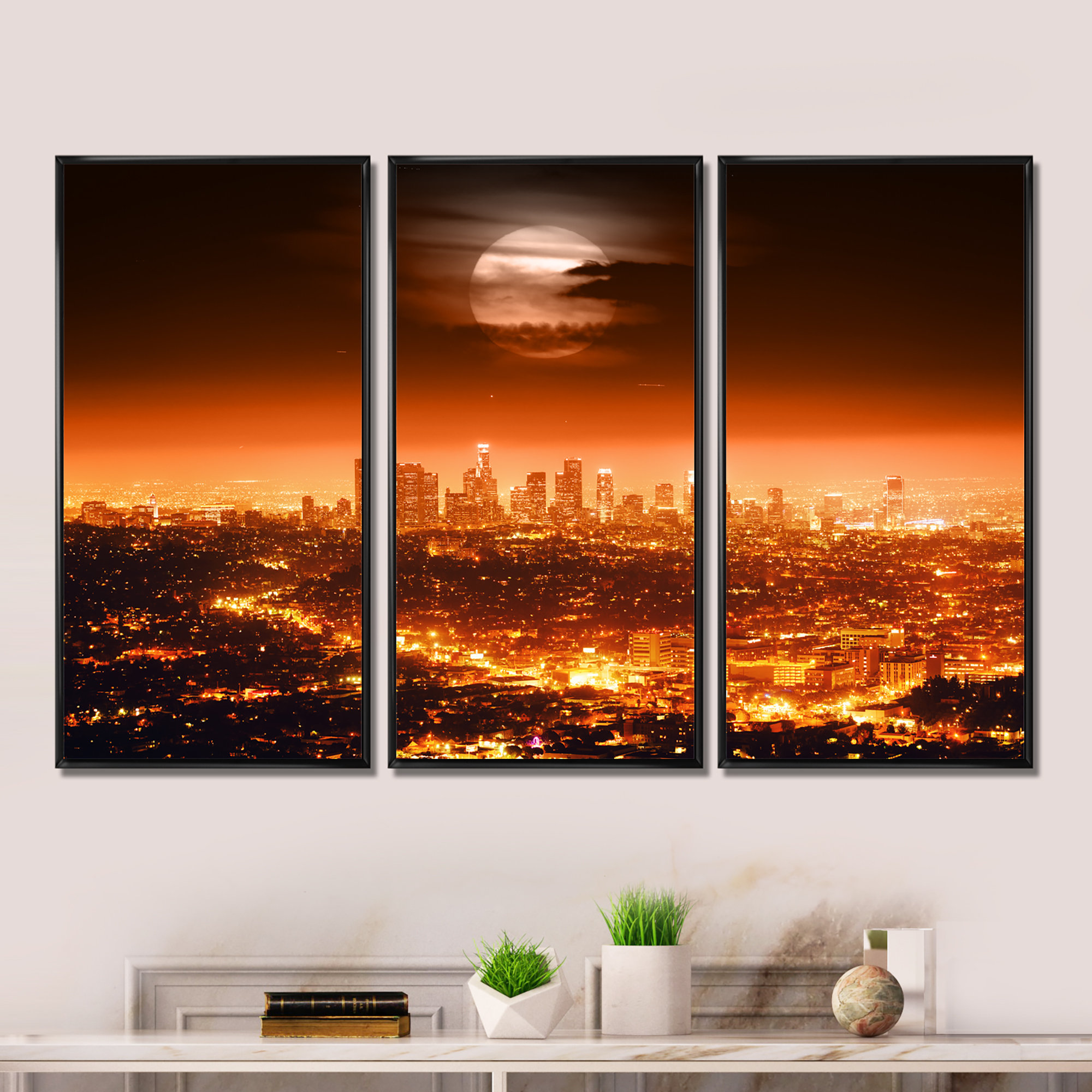 Ebern Designs Dramatic Full Moon Over Los Angeles Dramatic Full Moon ...