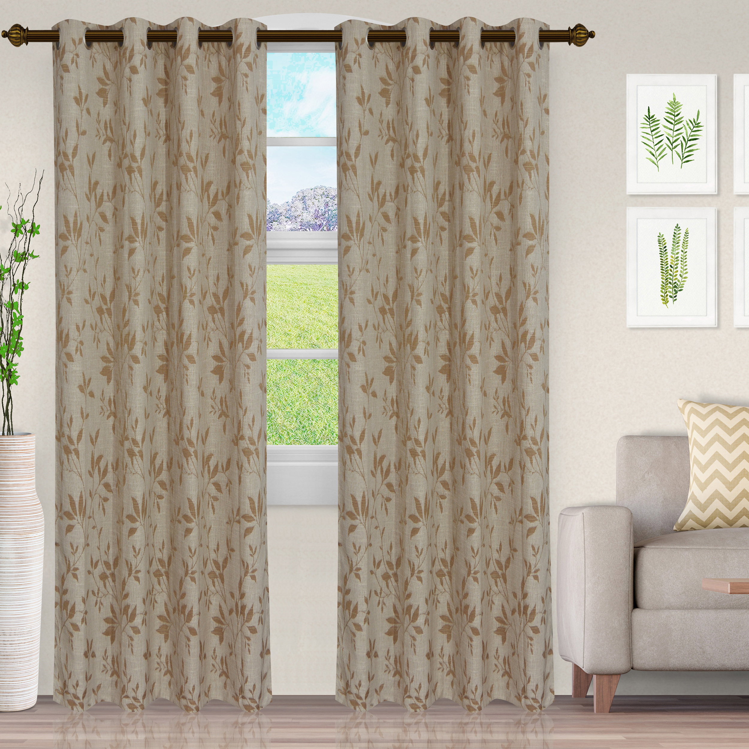 Fleur De Lis Living Bucyrus Decorative Vintage Leaves Jacquard Curtain ...