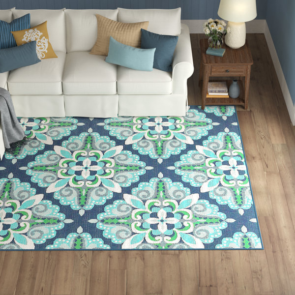 Lark Manor Deltana Machine Woven / Power Loomed Blue Indoor/Outdoor Rug ...