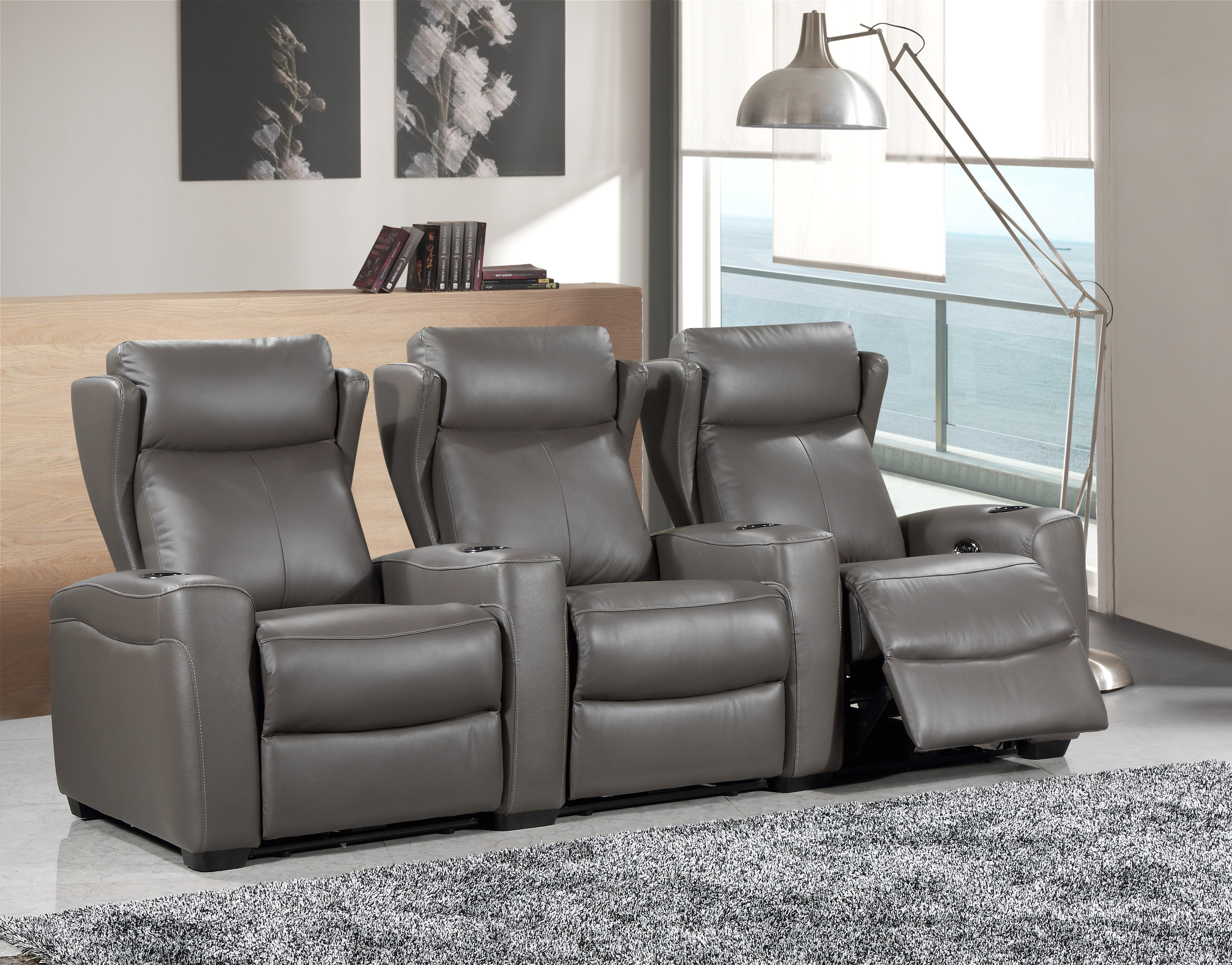 Wildon Home® Vallecito 96'' Wide Genuine Leather Home Theater Theater ...