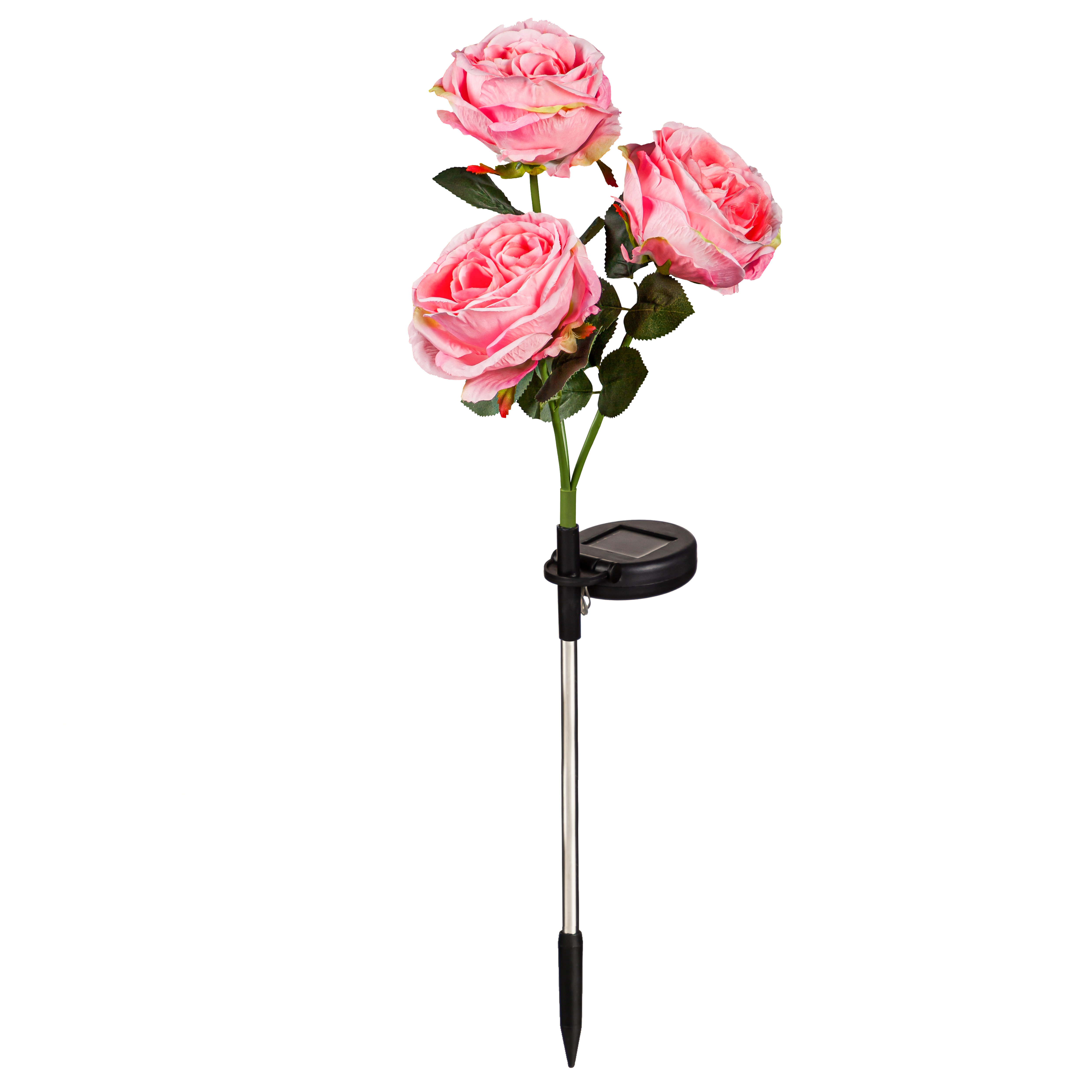 Arlmont & Co. Latravion 26" Solar Artificial Pink Rose Floral Garden ...