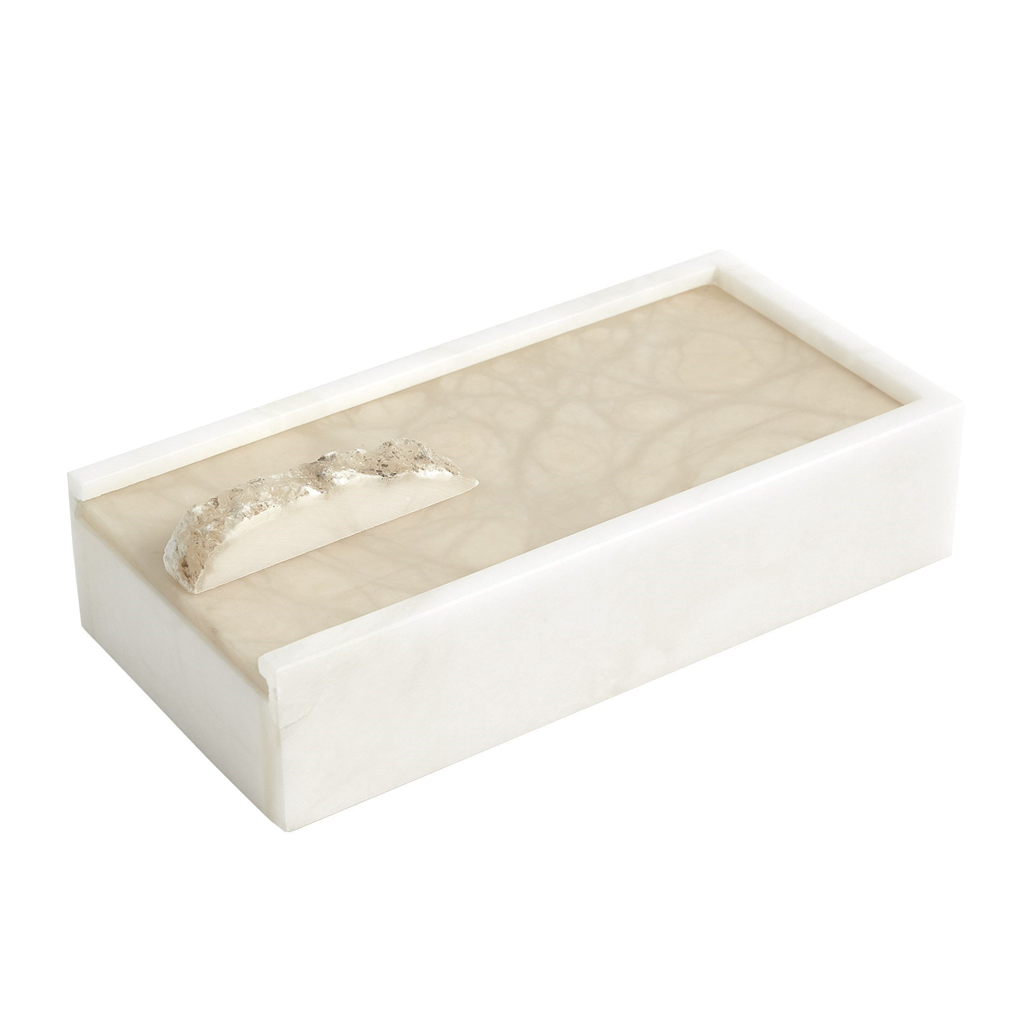 Global Views Alabaster Rectangle Box w/Rock Finial | Wayfair