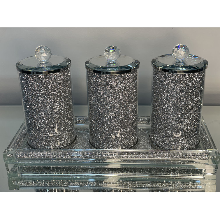 NUBE Ambrose Exquisite Three Crushed Diamond Glass Canister Set With ...