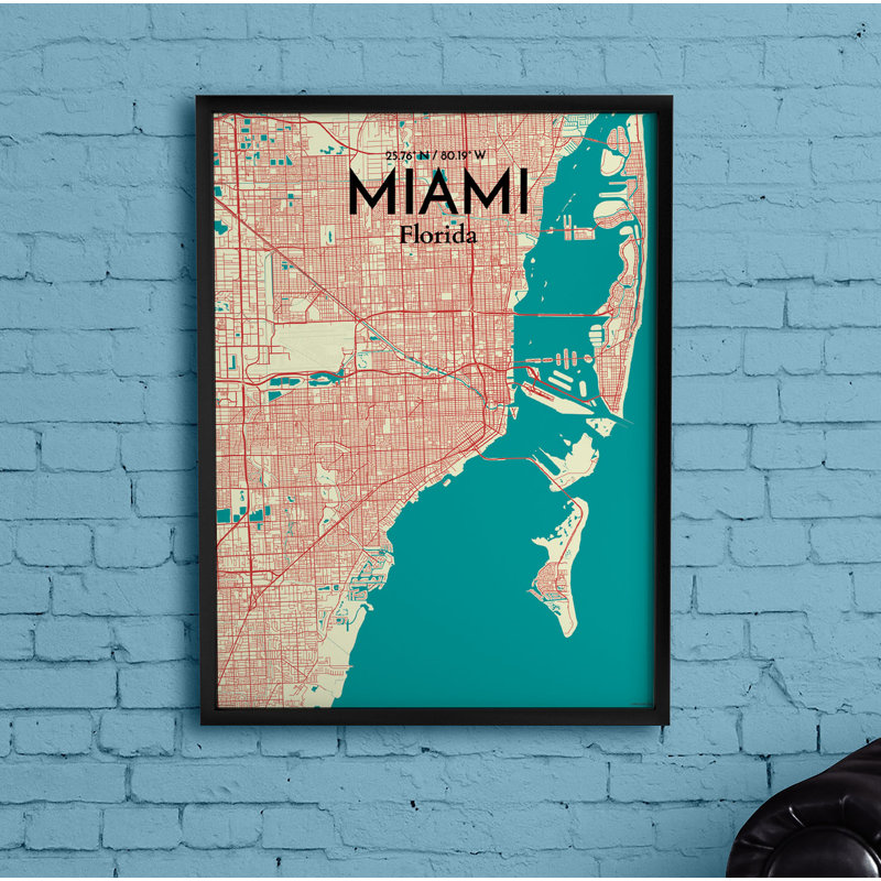Wrought Studio Miami City Map - Unframed Graphic Art | Wayfair