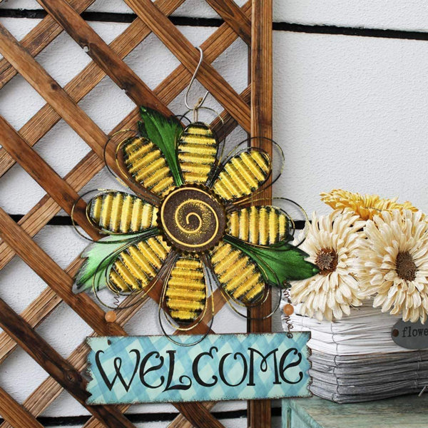 Arlmont & Co. Metal Daisy Welcome Hanging Sign & Reviews | Wayfair