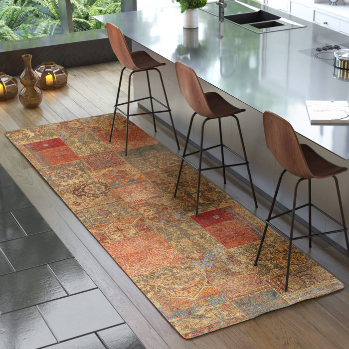 Bungalow Rose Performance Yellow/Orange/Red Rug | Wayfair