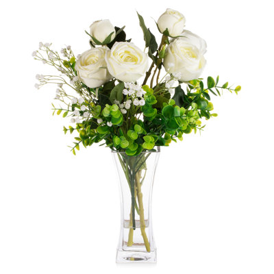 Primrue Leary Roses Floral Arrangement or Centerpiece in Vase | Wayfair