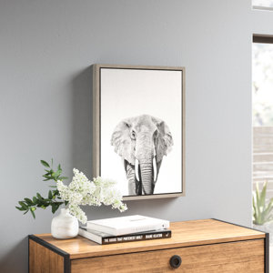Ebern Designs Manton Elephant Black And White Portrait Framed On Canvas ...