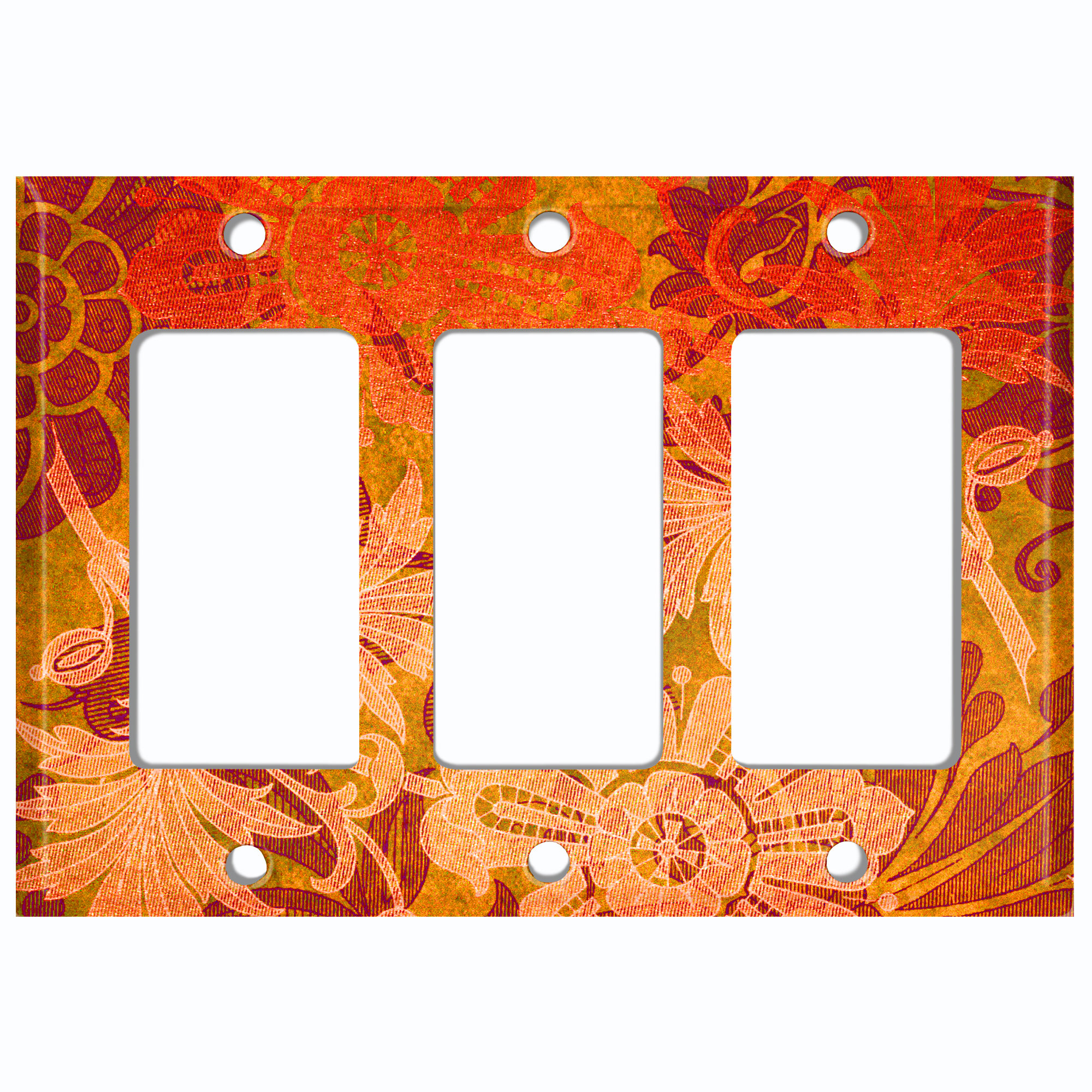 WorldAcc Wallpaper Orange Flower Leaves 3-Gang Toggle Light Switch Wall Plate | Wayfair