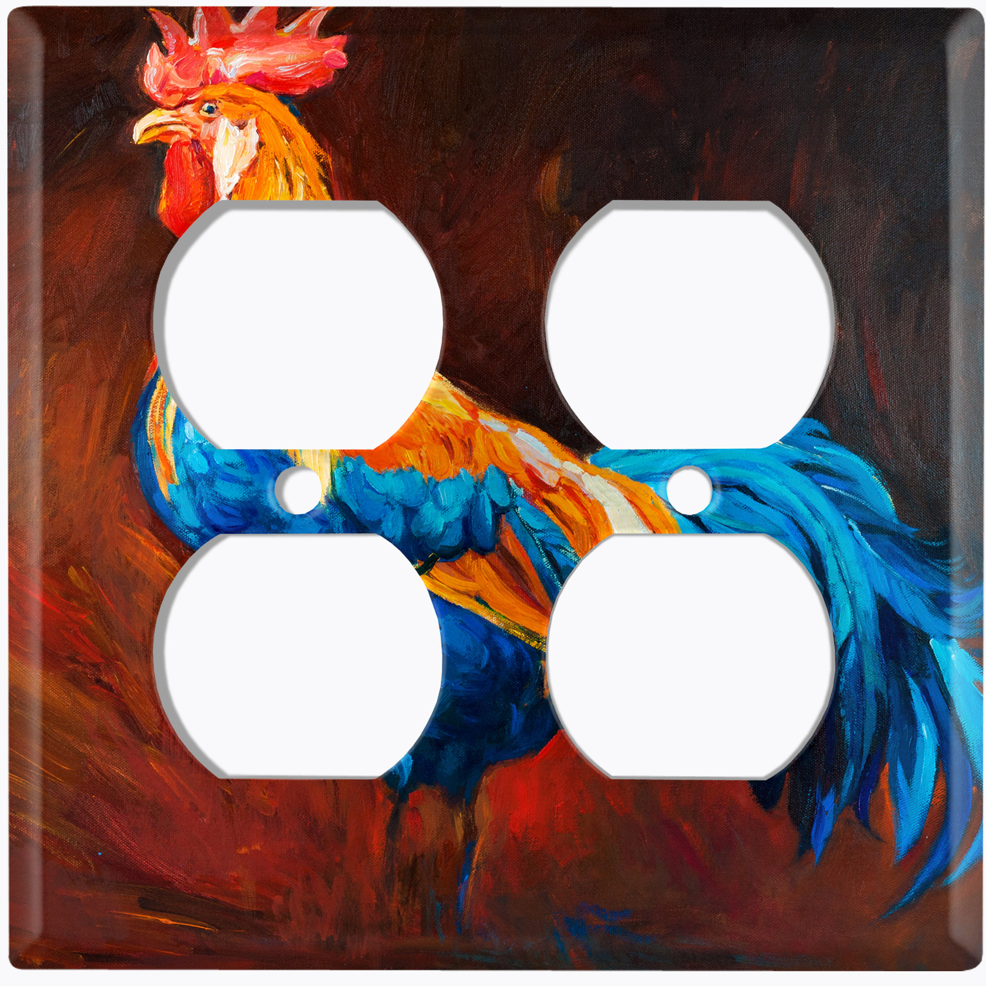 WorldAcc Colorful Chicken Rooster Paint Maroon 2-Gang Duplex Outlet ...