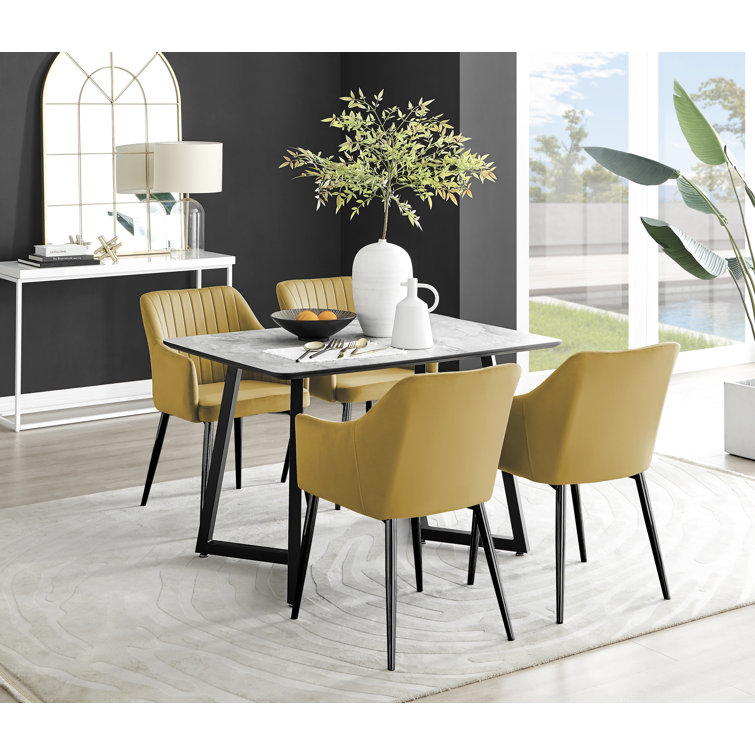 Furniture Box Carson Square White Marble Effect Table Black Legs & 4 ...