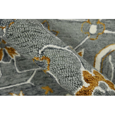 Bungalow Rose Handmade Hand Hooked Wool Gray Rug | Wayfair