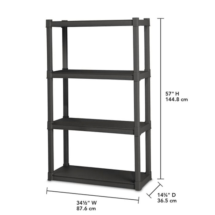 Sterilite Plastic Indoor Outdoor 4 Shelf Durable Shelving Unit, Gray ...