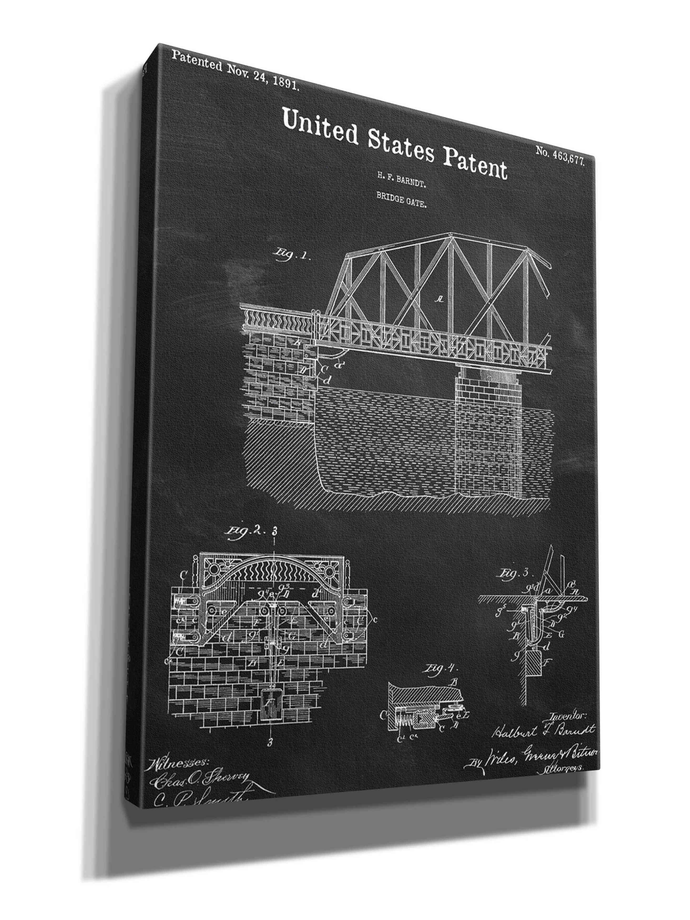 17 Stories Bridge Gate Blueprint Patent Chalkboard On Canvas by ...