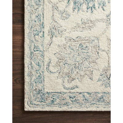 Aden Handmade Wool Ivory/Blue Rug & Reviews | Birch Lane