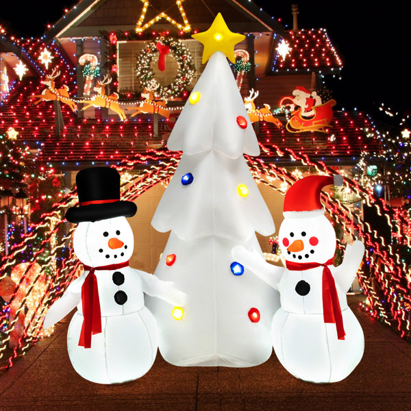 The Holiday Aisle® Christmas Double Snowmen & Tree Rotating Inflatable ...
