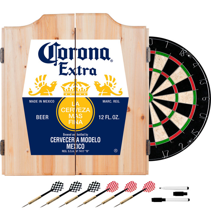 Trademark Global Corona Label Dartboard and Cabinet Set & Reviews | Wayfair