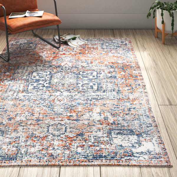 Trent Austin Design® Mahurin Oriental Ivory/Navy/Orange Area Rug | Wayfair