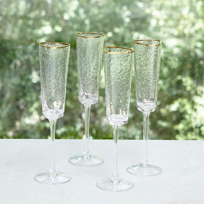Global Views Hammered Champagne Glass-Clear w/Gold Rim & Reviews | Wayfair